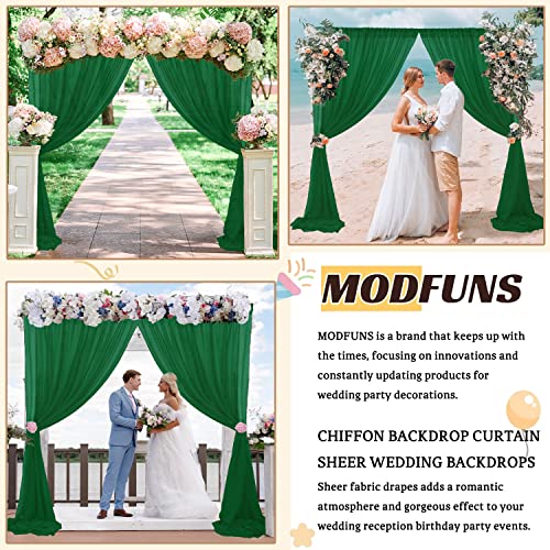 MODFUNS Emerald Green Curtains Backdrop 10x10FT 2 Panels Chiffon Fabric Curtain for Bridal Sheer Backdrop Curtains for Reception Prom Sheer Wedding Curtain Backdrop for Party Receprtion Window Drapes