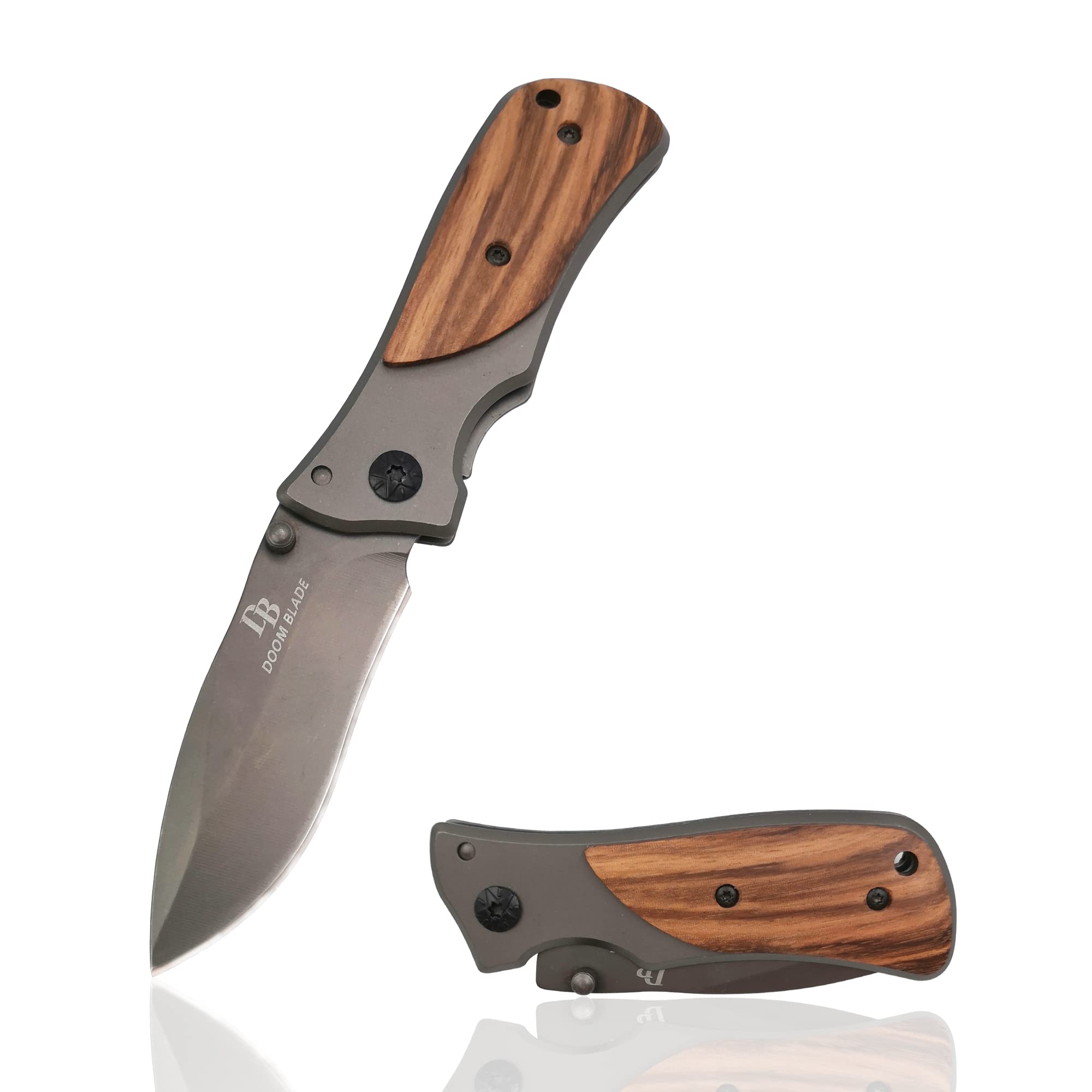 Folding Knife EDC Pocket Knife, Wood Handle with Drop Clip Point Blade,Flipper Clip Pocket Knife for Camping Hunting Hiking