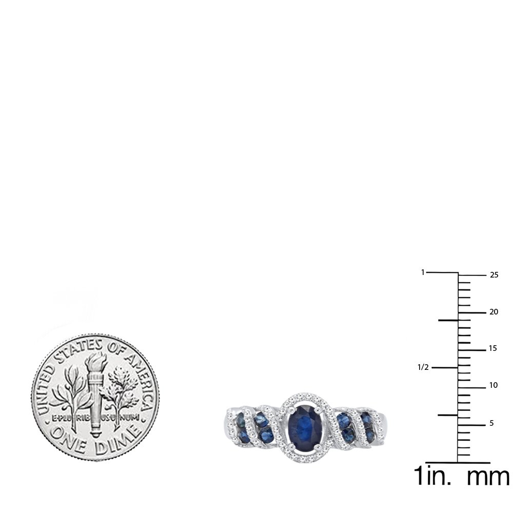 Dazzlingrock Collection Sterling Silver 6X4 MM Oval & Round Cut Blue Sapphire & Round Diamond Engagement Ring, Size 9