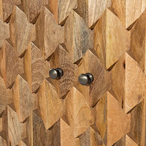 The Urban Port Sideboard with 2 Honeycomb Inlaid Doors and Wooden Frame, Natural Brown