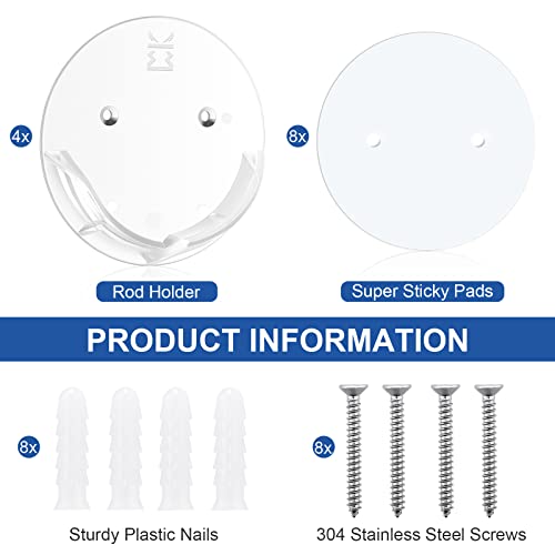 Shower Curtain Rod Holder for Wall – Adhesive Bathroom Tension Rod Retainer with Wide Bracket Include Strong Tapes for No Drilling Quick Mount and 304 Screws for Permanent Installation (Gloss Clear)