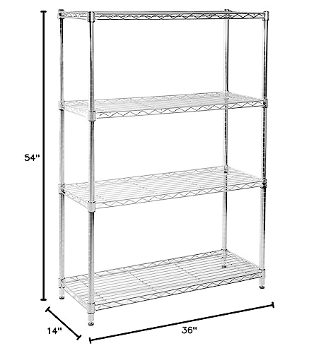 Seville Classics 4-Tier UltraZinc NSF Steel Wire Shelving, 14" D x 36" W x 54" H
