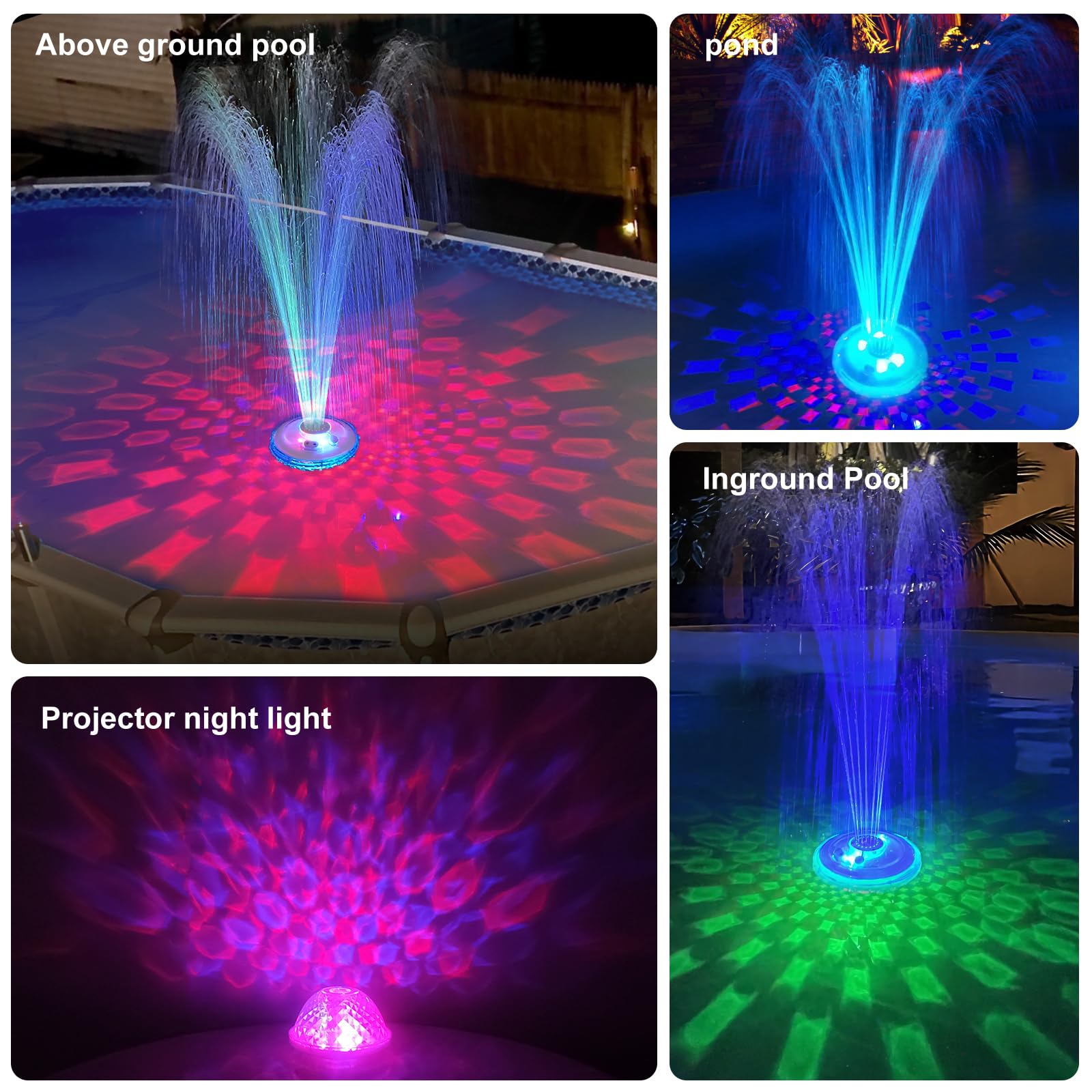 LanAqua Floating Pool Fountain with Underwater Light Show,Pool Water Fountain Rechargeable Battery Powered,2 Spray Modes Pool Fountain Pump for Inground Above Ground Pools-1PC