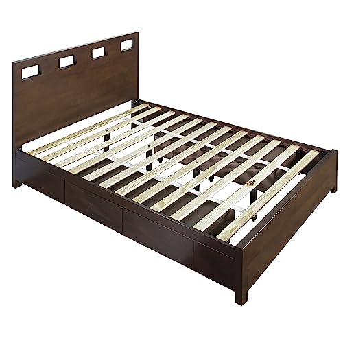 Modus Furniture Solid Wood 2-Side Storage Bed, California King, Riva - Chocolate Brown