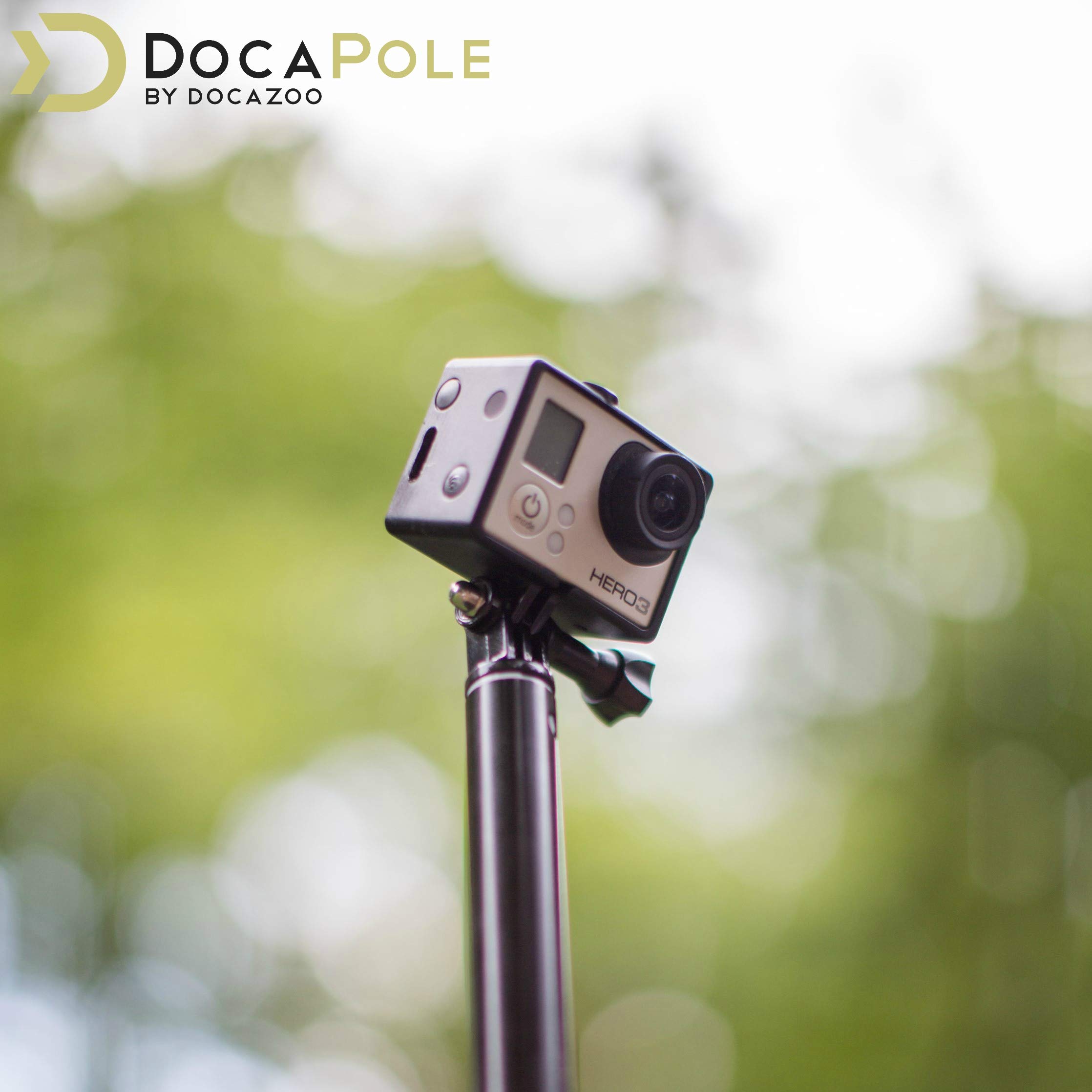 DOCAZOO, 24 Foot Camera Pole β 6-24 ft Extension Pole + Camera Adapter for GoPro, Camera or Video Camera | Provides up to 30 Feet of Reach | Painters Pole Camera Adapter