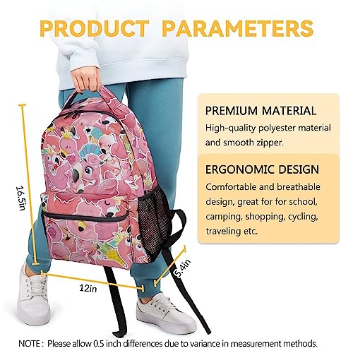 KNOWPHST Flamingo Backpacks for Girls - 16 Inch Cute Backpack for School - Pink, Large Capacity, Durable, Lightweight Bookbag for Kids Travel
