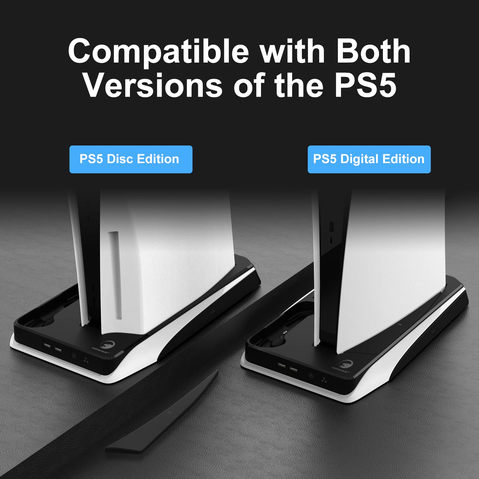 LANCUBE PS5 Stand with Cooling Station, PS5 Dual Controller Charging Station and LED Light for Playstation 5 Console Disc & Digital Edition, Cooling Fan, Headset Holder,12 Game Slots
