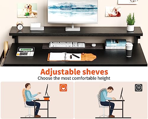 ODK Gaming Desk with Adjustable Monitor Stand (3.2", 4.3", 5.5"), 47 Inch Computer Desk with Storage Bag, Gamer Desk with Under-Desk Shelf, Simple Modern Style Laptop Desk for Small Space,Black