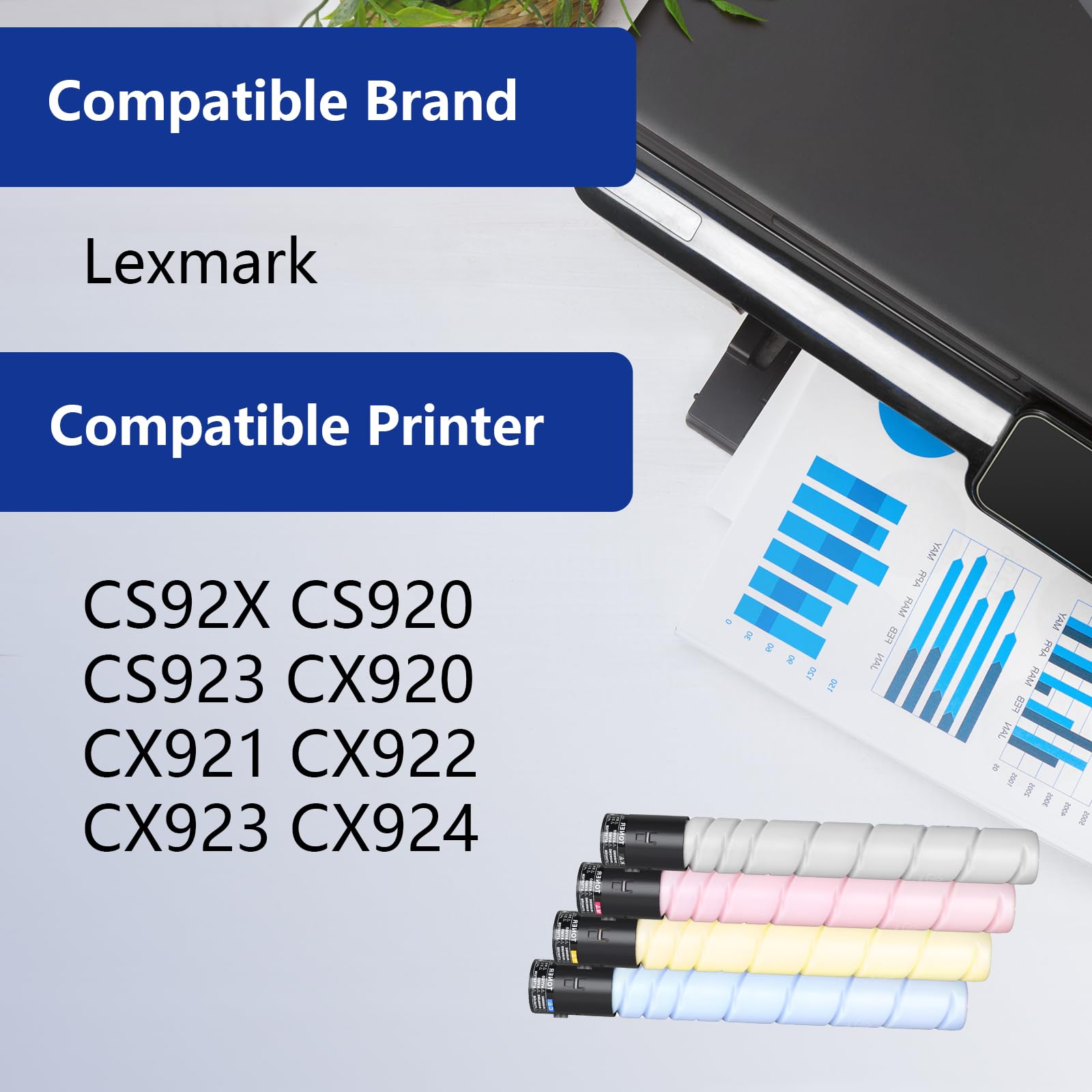 CS921 CS92X Toner Cartridge Remanufactured(76C00K0 76C00C0 76C00Y0 76C00M0) Replacement for Lexmark CS92X CS920 CS923 CX920 CX921 CX922 CX923 CX924 Printer(4-Pack)