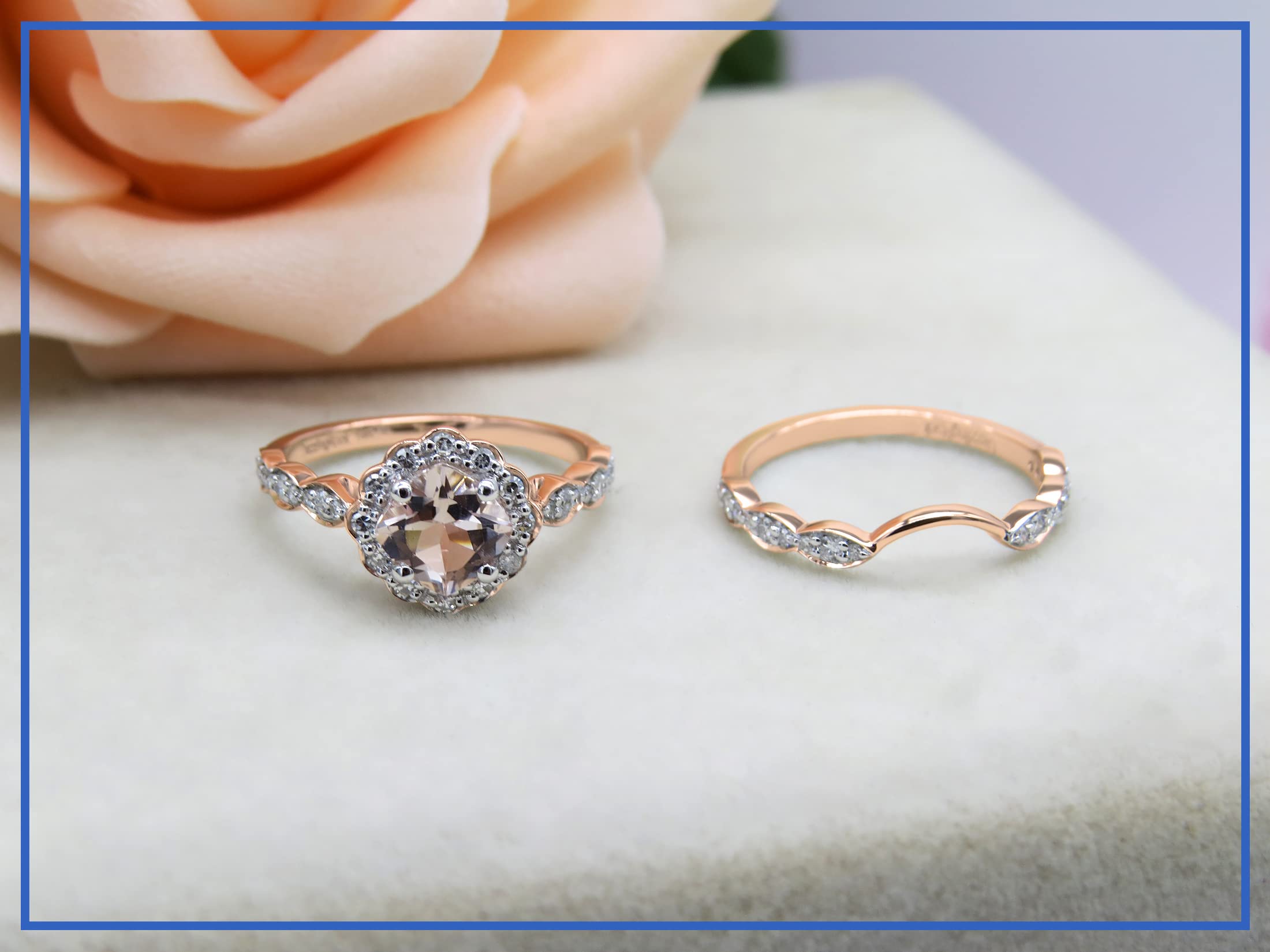 Dazzlingrock Collection 5.5 MM Cushion Morganite & Round Diamond Ladies Halo Wedding Ring Set in 14K Rose Gold, Size 9