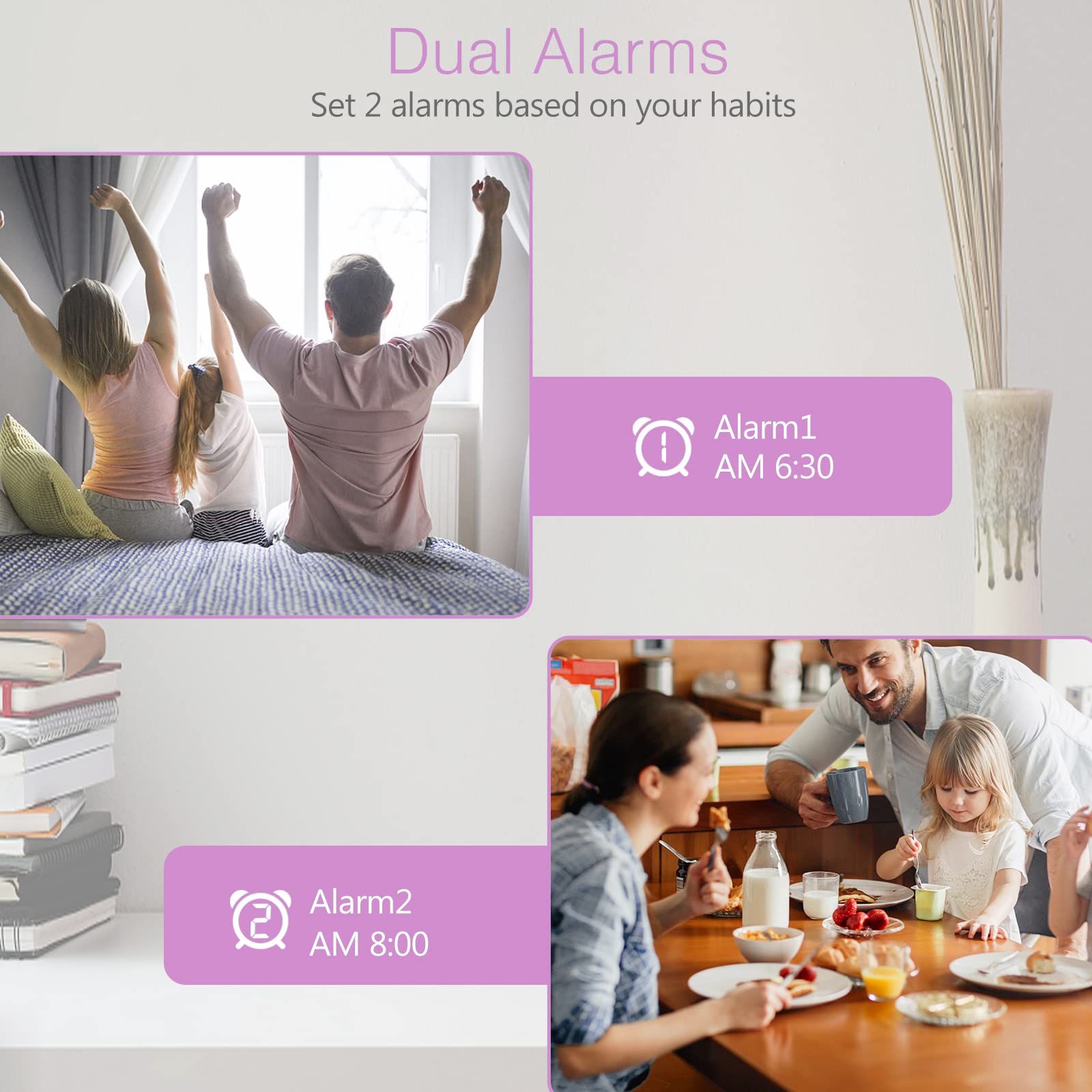 Digital Alarm Clock, Dual Alarm Clocks for Bedroom, 6.5ββ LED Alarm Clock for Kids, Elderly, Home, Office