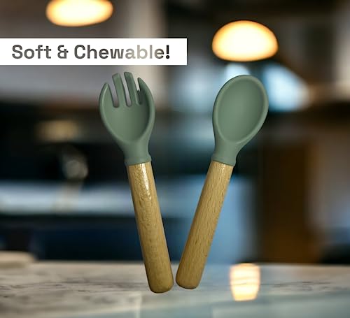 S & M Baby/Toddler Feeding Set - 5 piece silicone set - includes bib, suction bowl, plate, fork & Spoon- Great start to lead weaning (Baby blue)