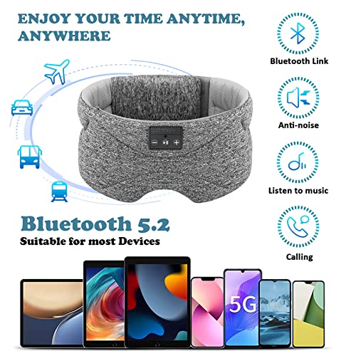 Sleep Mask with Bluetooth Headphones 24 White Noise, Ice-Feeling Bluetooth Sleep Mask Ultra-Thin Speaker Sleep Headphone Mask for Side Sleepers Blackout Eye Mask for Airplane, Nap, Travel(Gray)