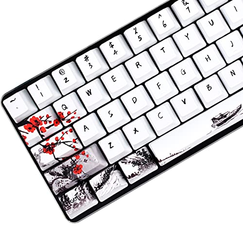 MOLGRIA Keycaps 71 Set for Gaming Mechanical Keyboard, Custom PBT OEM Profile Key caps Japanese Style with Keycap Puller for Cherry MX 71/61 60 Percent Keyboard(Plum Blossom)