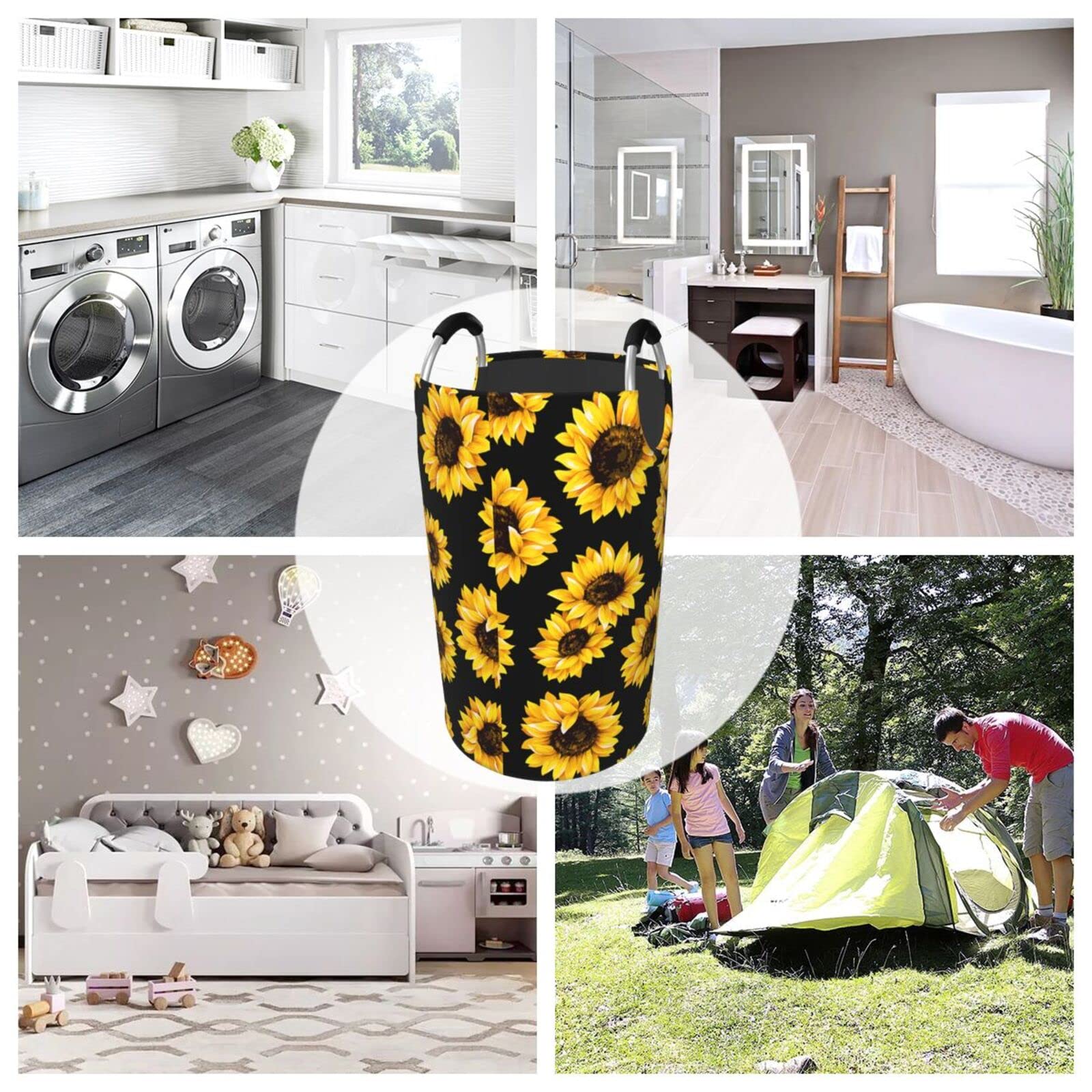 YISUMEI Laundry Basket Clothes Hamper Collapsible Durable Dirty Clothes Storage Laundry Organizer Black Sunflower for Kids Adults Women Gift