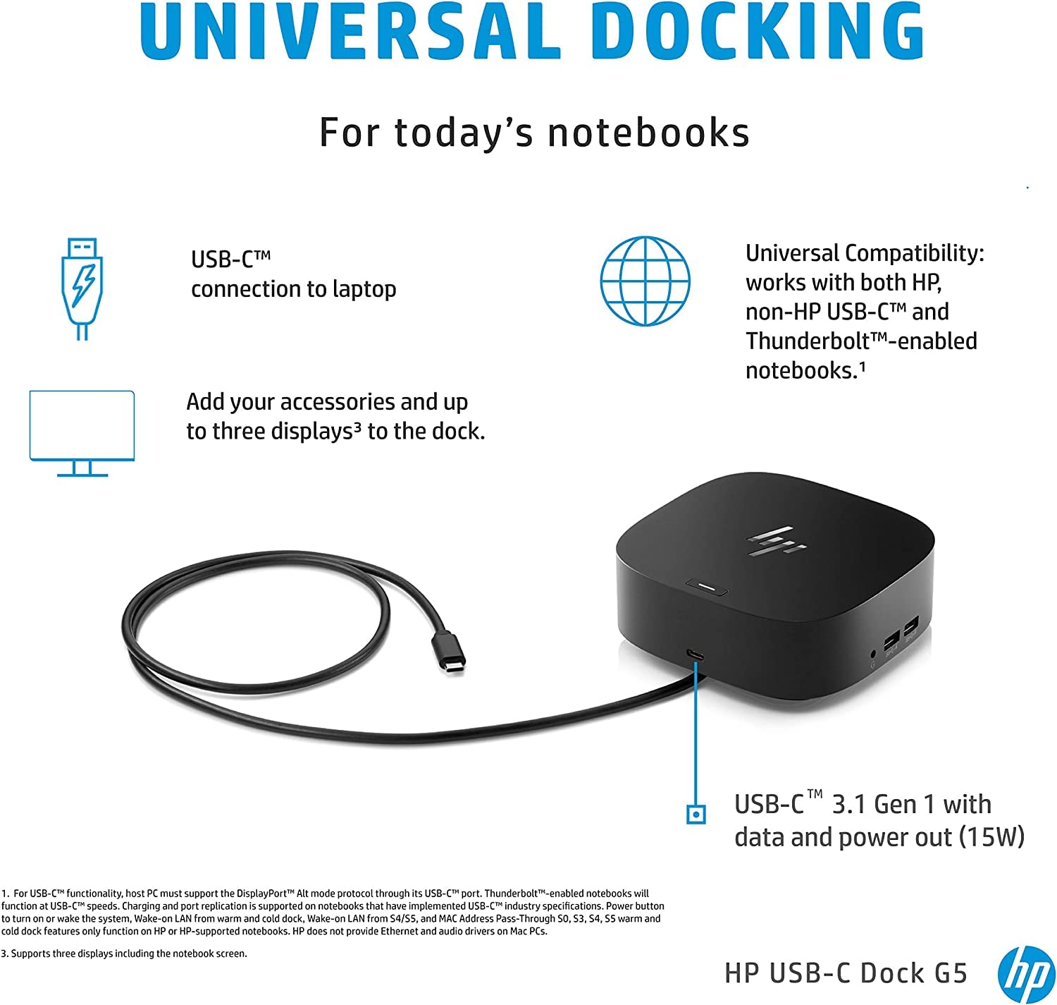 HP USB-C Essential Dock G5 Bundle with Docztorm USB Hub (8 in 1 Adapter for USB-C and Thunderbolt-Enabled Laptops, Notebooks and PCs - Single Cable for Charging, Networking, or Data Transfers)