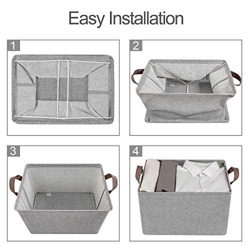 TOPIA HOME Storage Baskets for Shelves with Metal Frame, EXTRA LARGE, 2-Pack Closet Organizers and Storage Bins for Organization, Collapsible Rectangle Fabric Organizing Boxes, Gray, TP05G