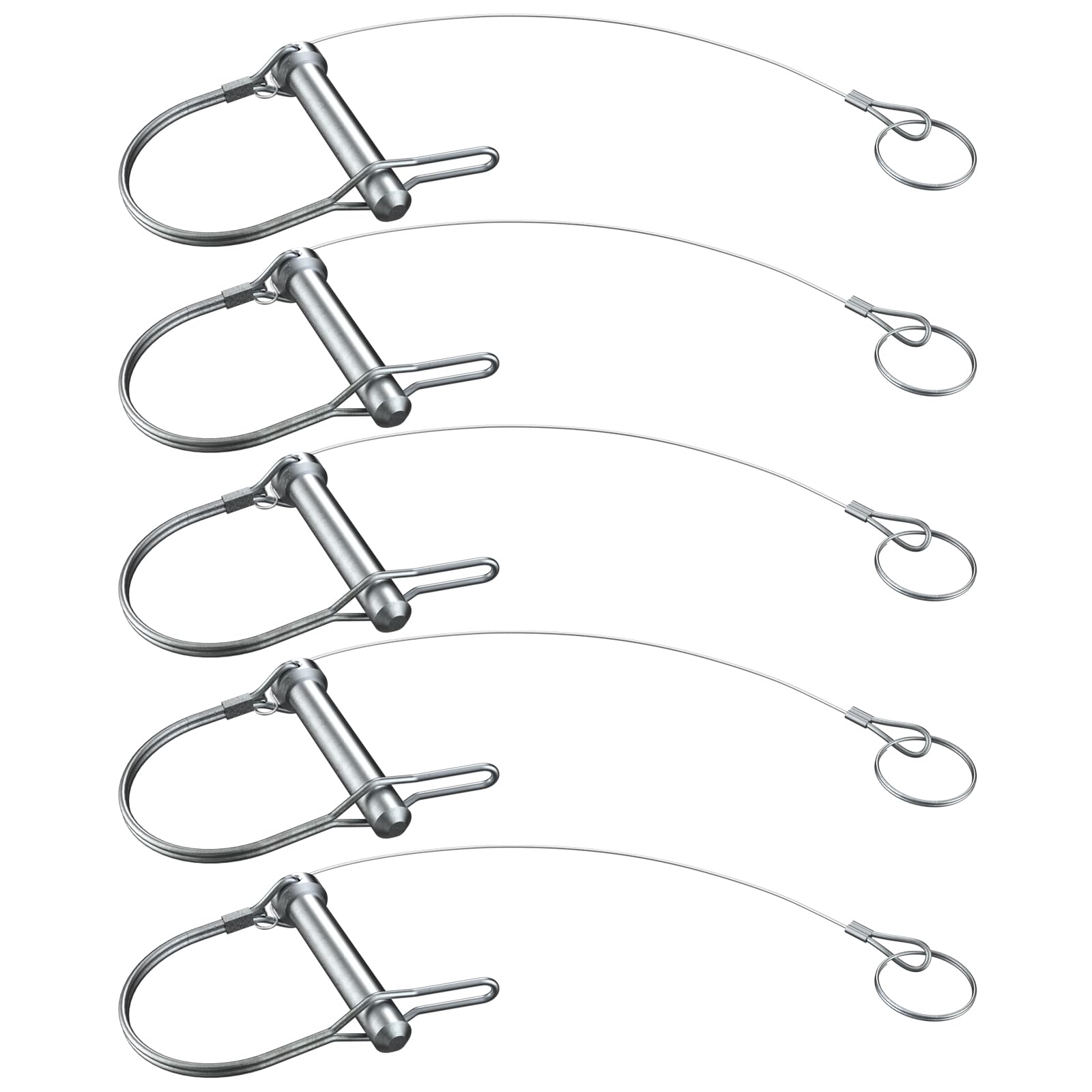HILILON 5PCS Trailer Coupler Pin, 5/16-Inch Diameter x 1-3/4-Inch Long Prevents Loss, Plastic Coating Tether, Length 11-1/2" with Steel Quick Release Ring
