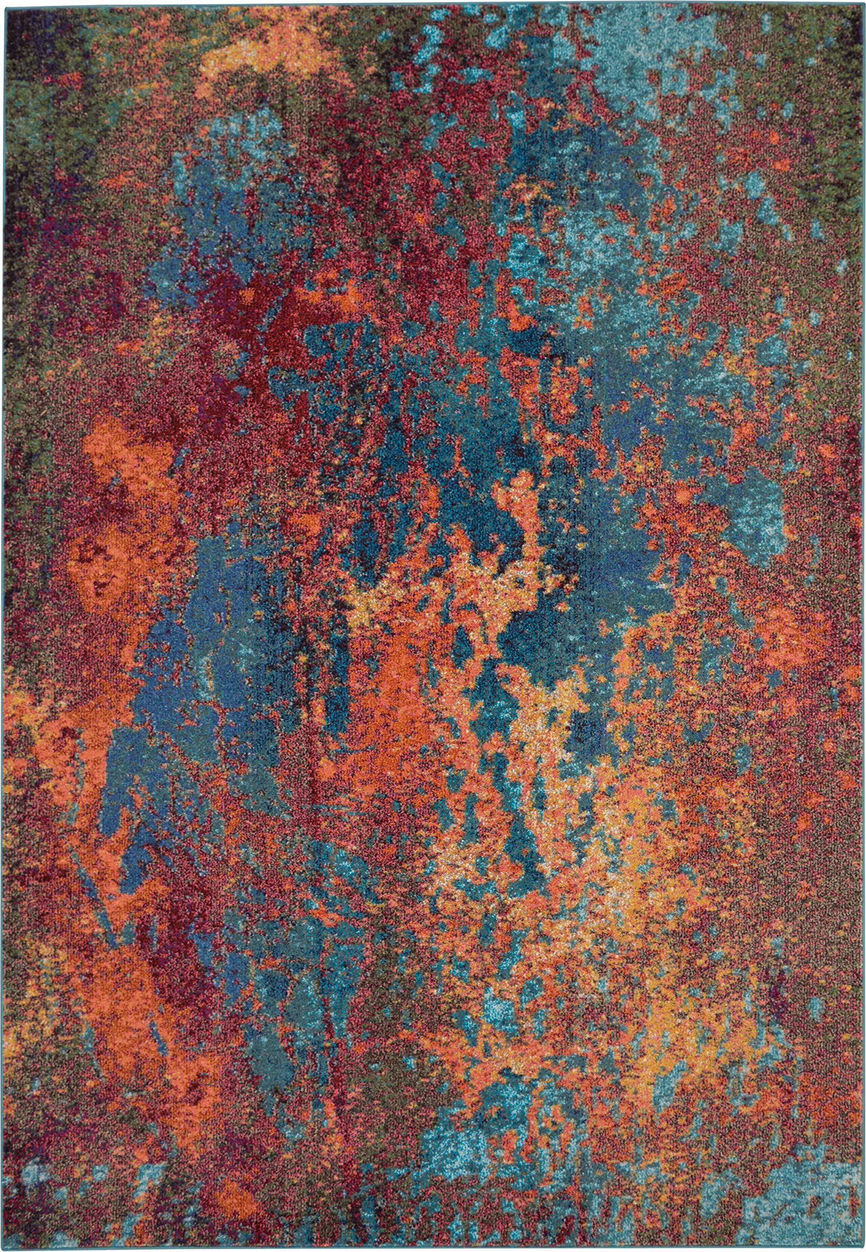 Nourison Celestial Red/Blue Atlantic 7'10" x 10'6" Area -Rug, Contemporary, Abstract, Easy -Cleaning, Non Shedding, Bed Room, Living Room, Dining Room, Kitchen, (8' x 11')