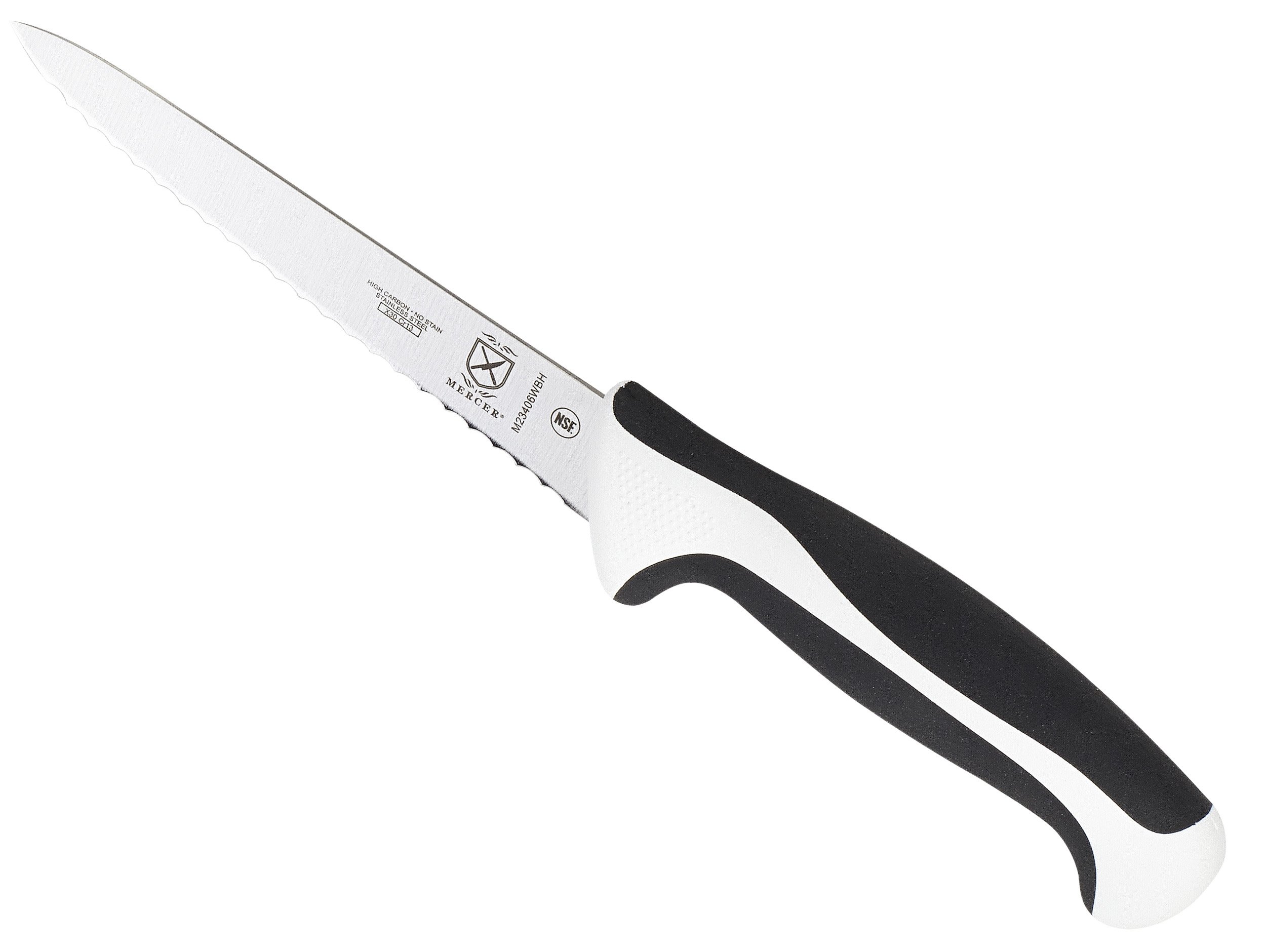 Mercer Culinary White Millennia Handle, 6" Utility Knife (Wavy Edge)