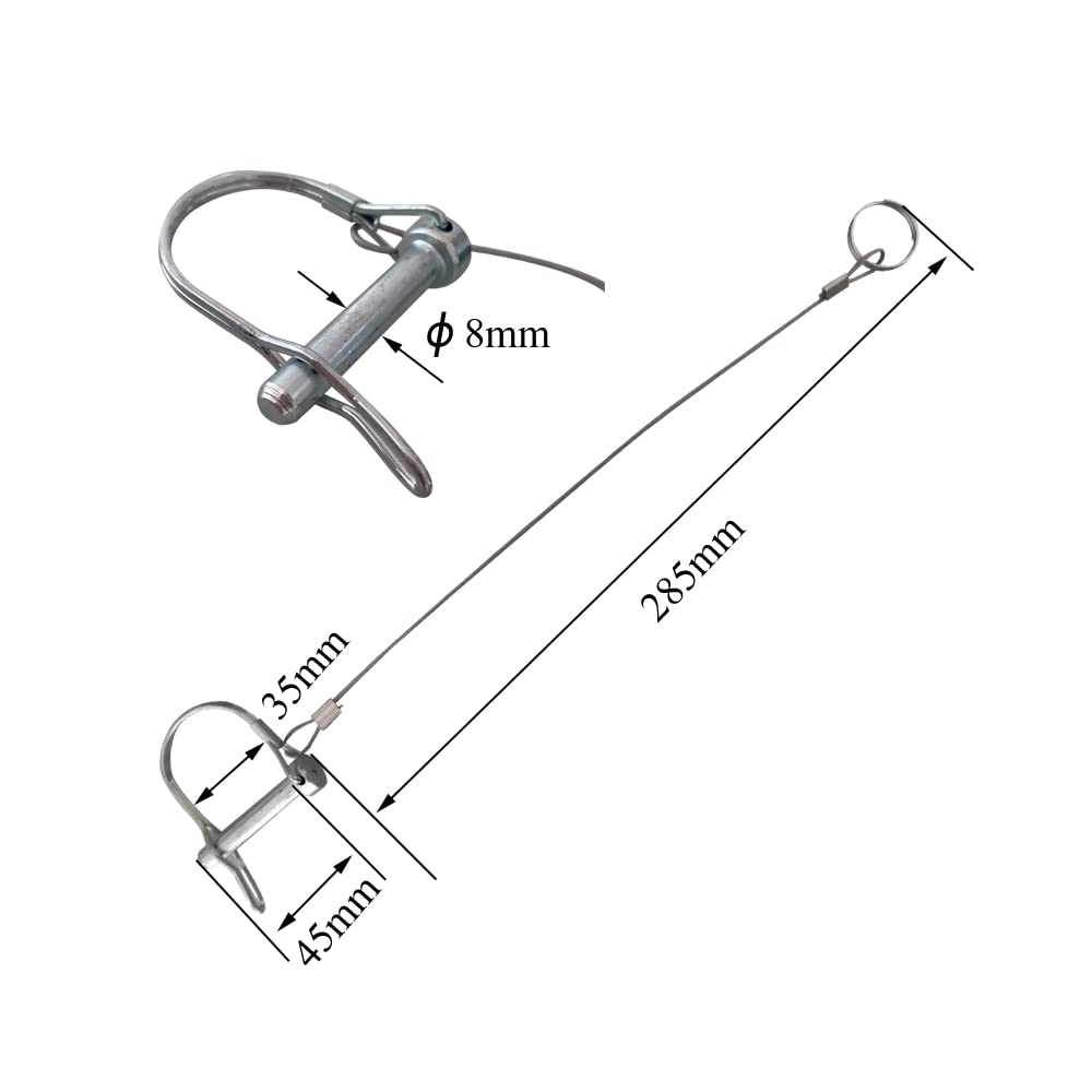 HILILON Trailer Coupler Pin, 5/16-Inch Diameter x 1-3/4-Inch Long Prevents Loss, Plastic Coating Tether, Length 11-1/2" with Steel Quick Release Ring 10Pcs