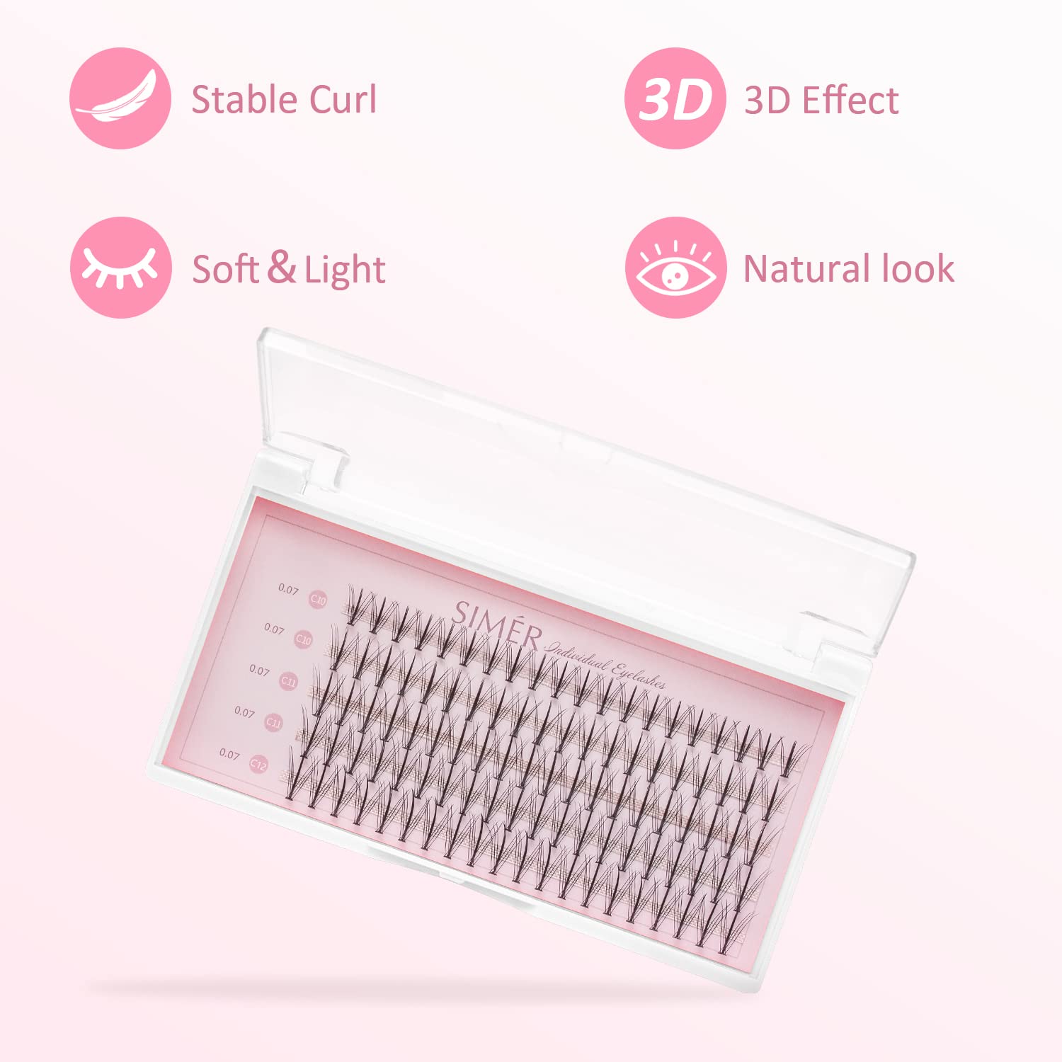 False Eyelashes Individual Lashes 100 Clusters Natural Eyelash Extension Kit DIY 10/11/12mm Mixed Wispy C Curl 0.07mm Thickness Single Cluster Lashes
