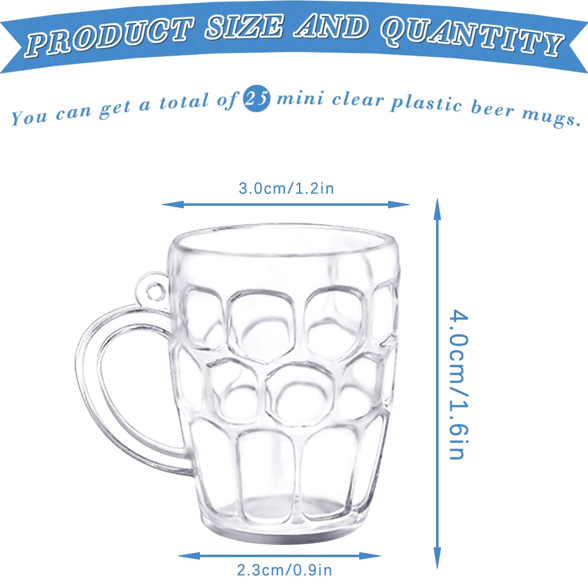 DOERDO 25Pieces Mini Beer Glasses Clear Plastic Mug Shot Small Juice Cups Tasting Glasses for Beer Festival Outdoor BBQ, Outdoor Picnics, or Oktoberfest, 0.2oz