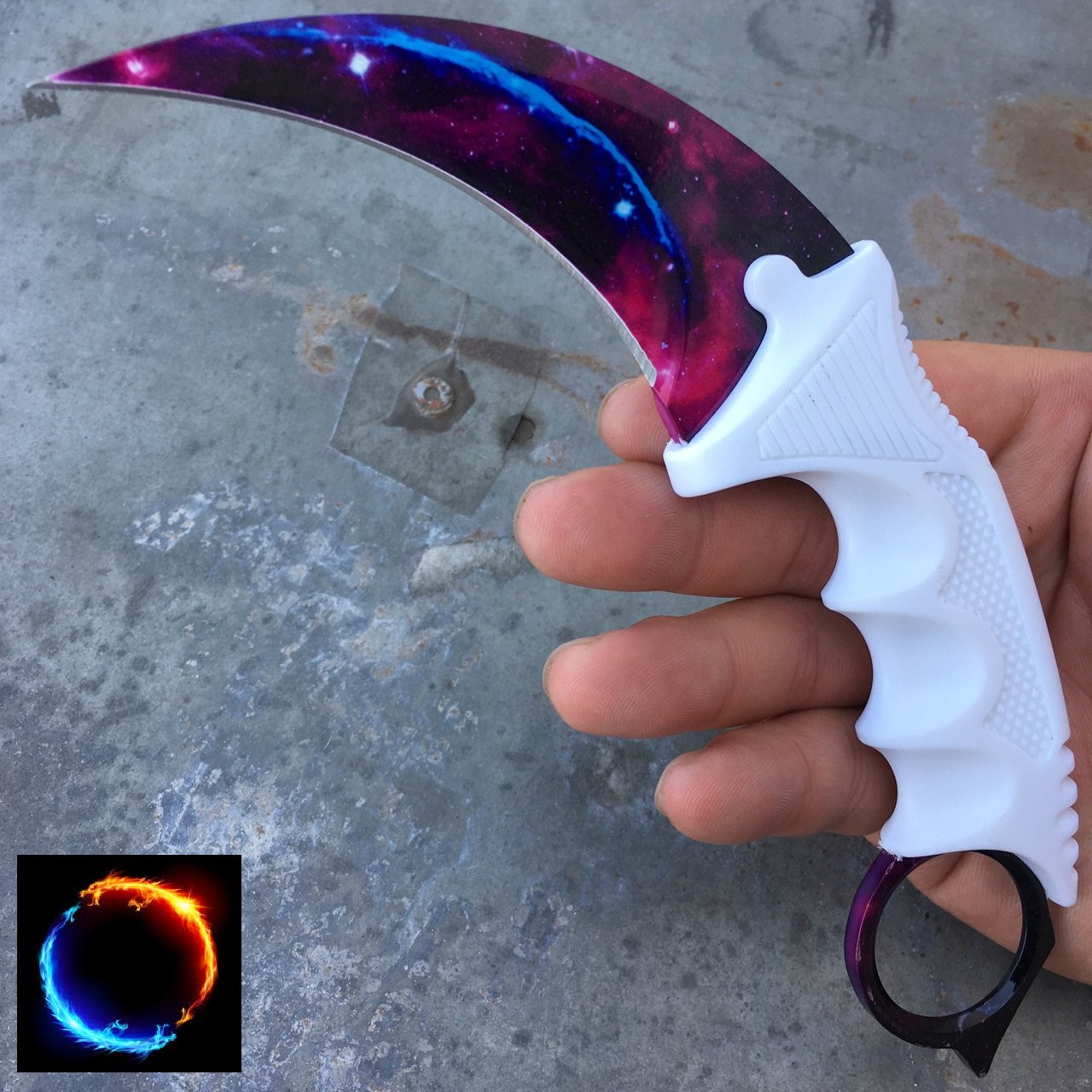 CSGO TACTICAL COMBAT KARAMBIT NECK KNIFE Hunting BOWIE FIXED BLADE GALAXY WHITE (White Handle)