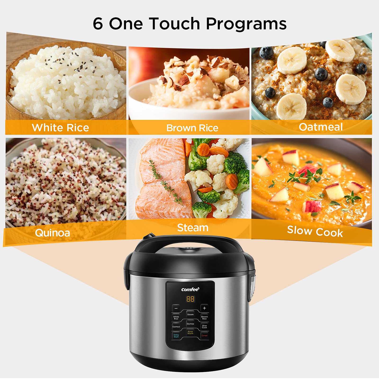 COMFEE' Rice Cooker Small, 8 Cups Cooked(4 Cups Uncooked) 6-in-1 Stainless Steel Multi Cooker, Slow Cooker, Steamer & COMFEE' Glass Electric Tea Kettle & Hot Water Boiler, 1.7L Bundle