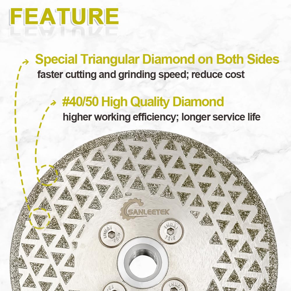 Diamond Cutting Grinding Disc 9"(230mm) - Double Side Coated Electroplated for Granite Marble Ceramic Procelain Tile Quartz 5/8"-11 Thread SANLEETEK