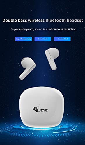True Wireless Stereo Earbuds Bluetooth 5.0 in Ear Light-Weight Headphones Built-in Microphone, Super bass Long Distance Connection Headset with Charging Case (White)