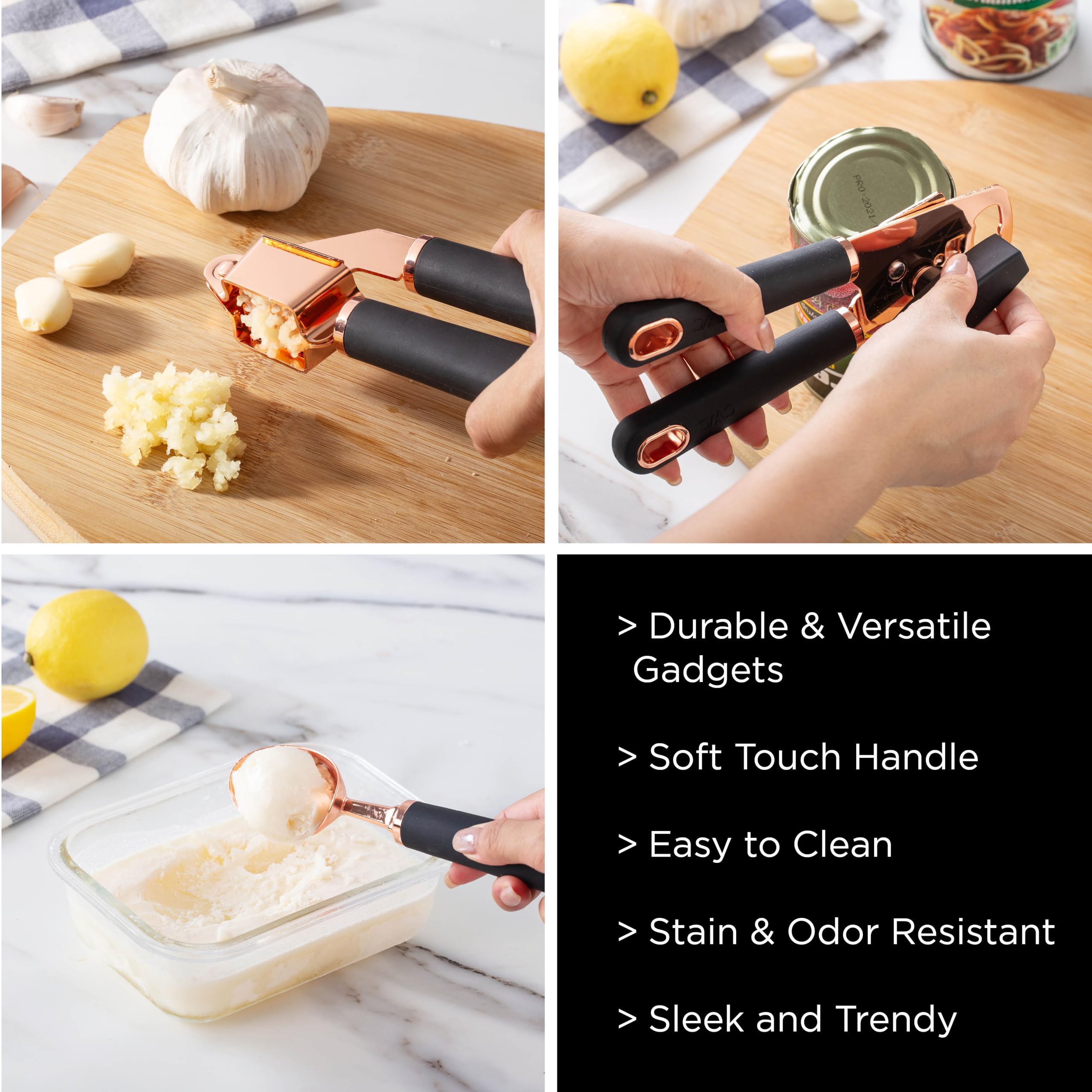 COOK With COLOR 7 Pc Kitchen Gadget Set Copper Coated Stainless Steel Utensils with Soft Touch Navy Handles