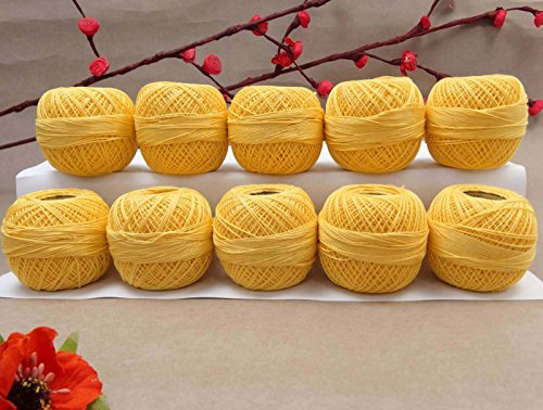 S2J Lot of 10 Pieces Anchor Yellow Cotton Crochet Embroidery Yarn Thread Tatting Ball