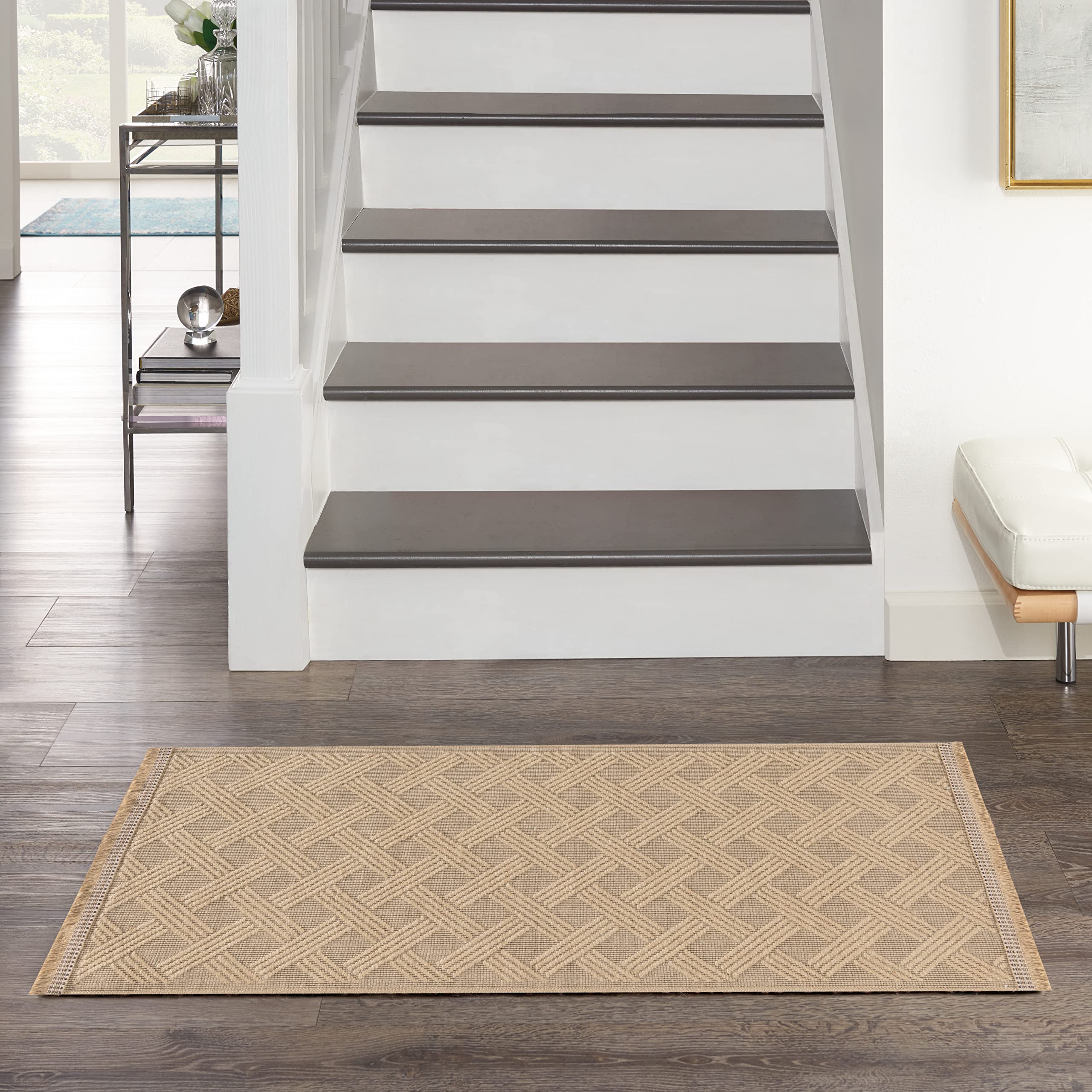 Nourison Washable Jute Geometric Natural 2' x 4' Area -Rug, Easy -Cleaning, Non Shedding, Bed Room, Living Room, Dining Room, Kitchen (2x4)