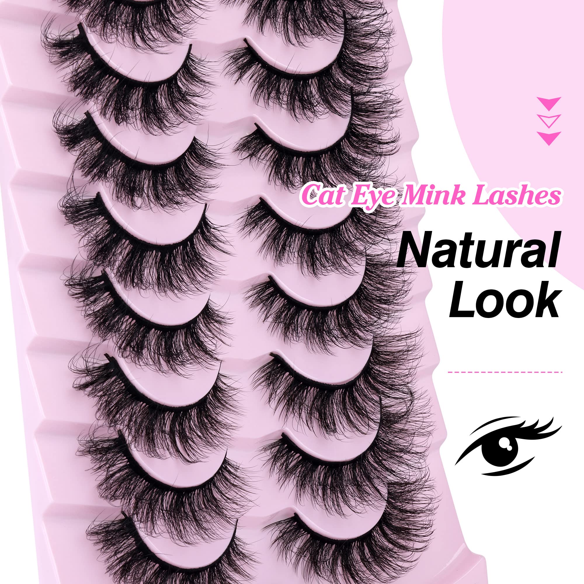 False Eyelashes Fluffy Wispy Mink Lashes 16mm Natural Full Volume PestaƱas Cat Eye Lashes 9 Pairs by Yawamica Black
