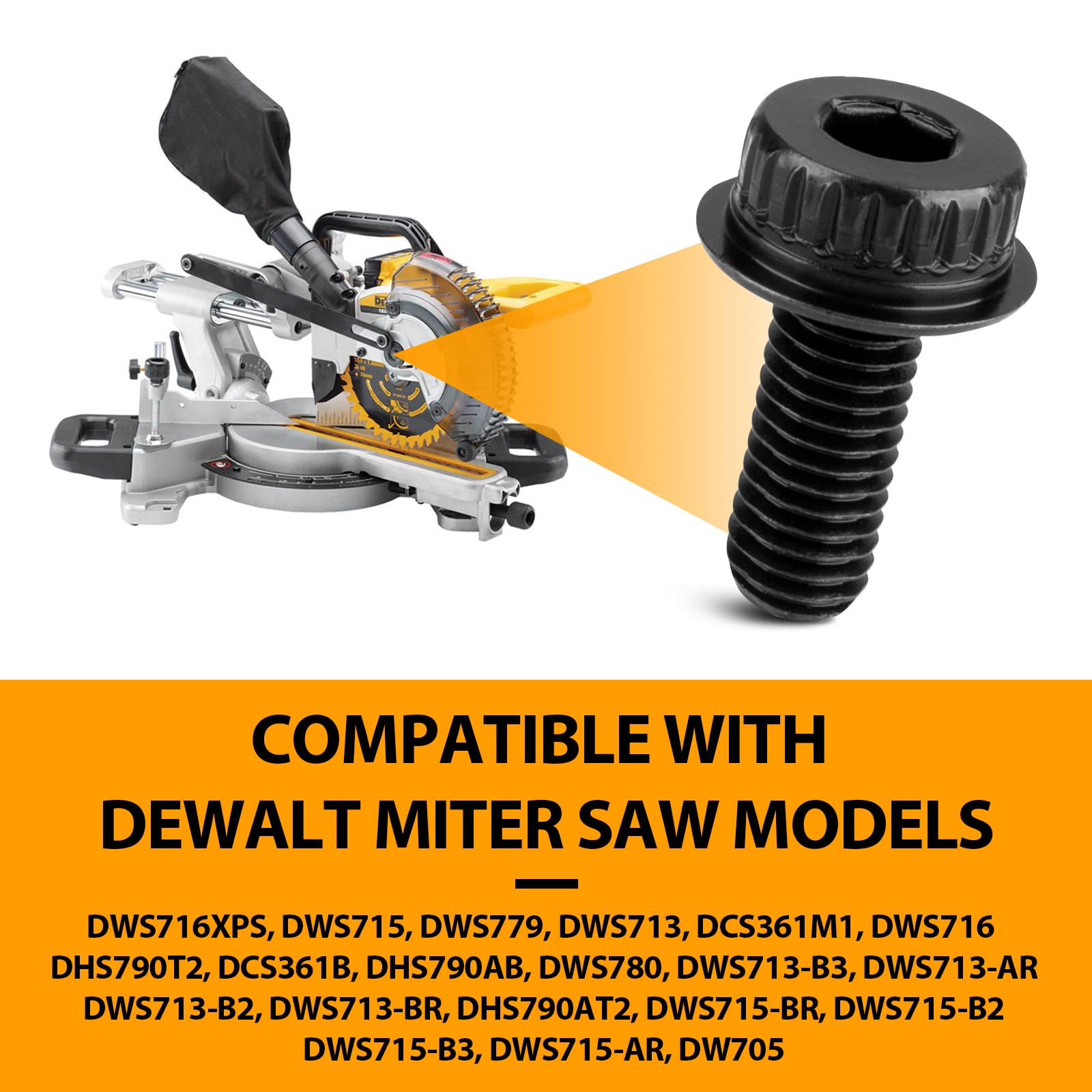 N600011 Replacement for DeWalt Miter Saw Blade Bolt DWS716XPS DWS715 DWS779 DWS713 DCS361M1 DWS716 DHS790T2 DCS361B DHS790AB DWS780 DWS713-B3 DWS713-AR DWS713-B2 DWS713-BR DHS790AT2 DWS715-BR (2 Pack)