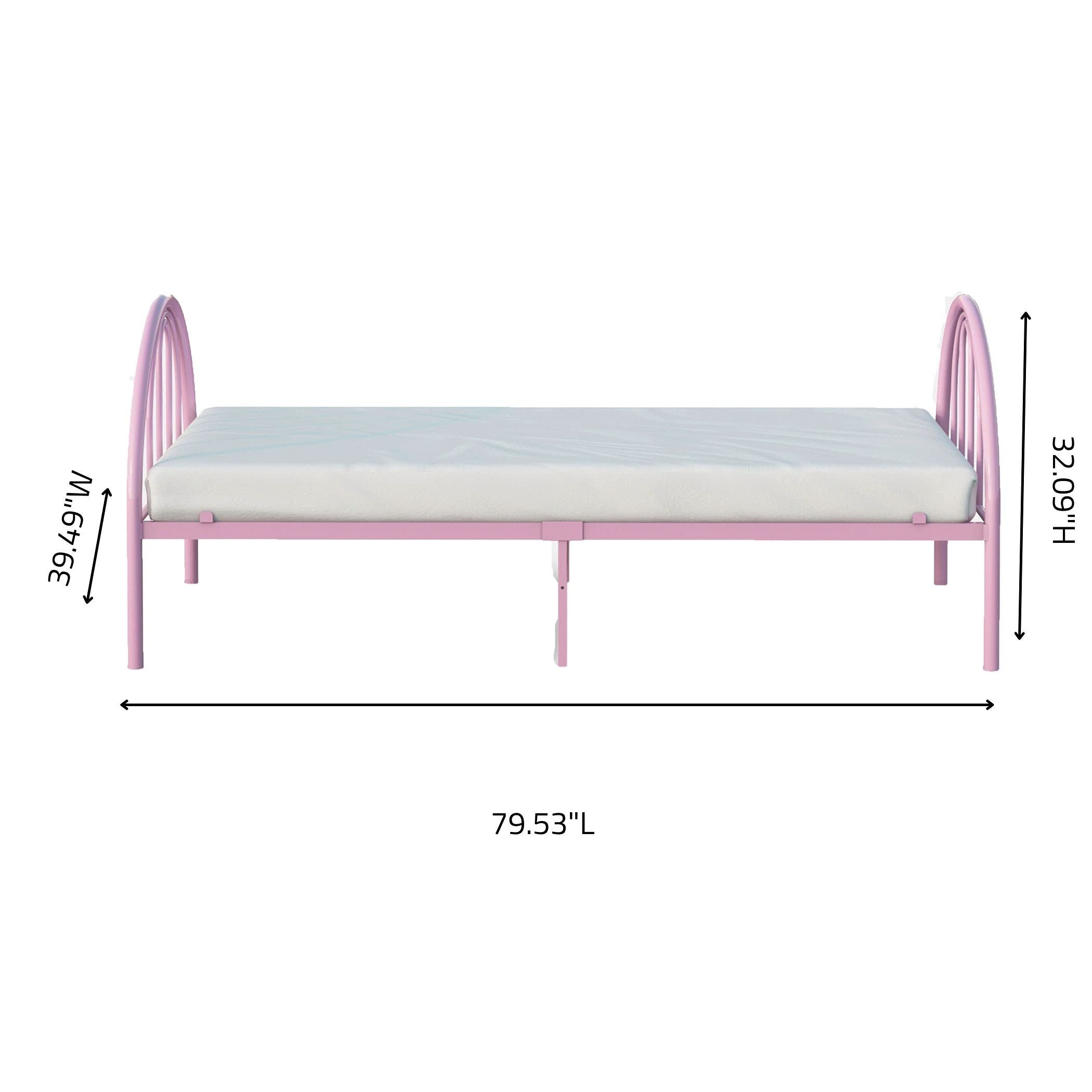 Rack Furniture Brooklyn Twin Size Bed Frame, Steel Classic Rounded Design Bed for Kids with 300 lb. Weight Capacity, No Box Spring Required (Pink)