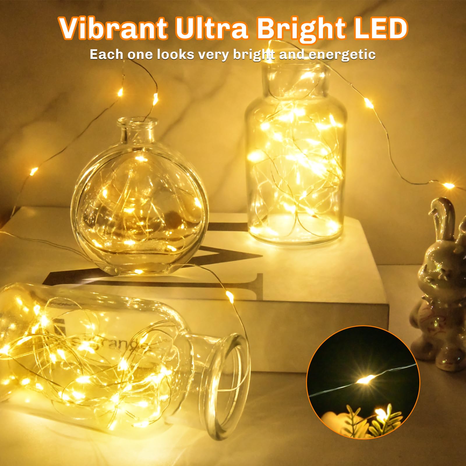 cshare Battery Fairy Lights, Battery Operated String Lights 20 LEDs 2m/6.56ft Copper Wire Light IP65 Waterproof for Christmas Tree Bedroom Gifts Indoor Halloween Decorations(Warm White)