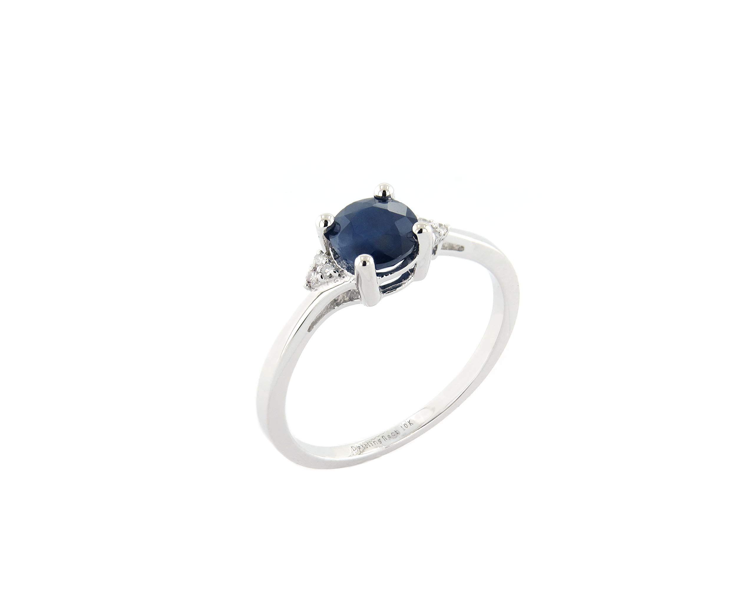 Dazzlingrock Collection 10K 6 MM Round Blue Sapphire & White Diamond Bridal Engagement Ring, White Gold, Size 7