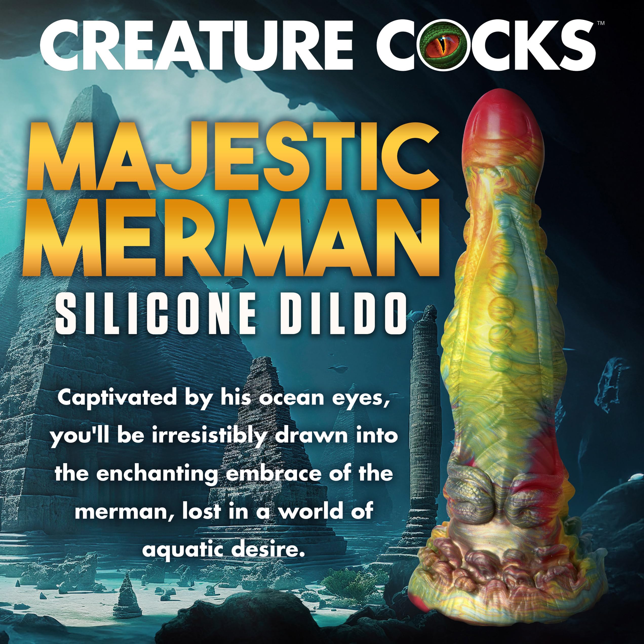 CREATURE COCKS Majestic Merman Silicone Dildo for Men, Women & Couples. Firm and Flexible, Strong Suction Base, Fantasy Dildo, Unique Texture. Premium Phthalate-free & Body-safe Silicone 1 Piece, Rain