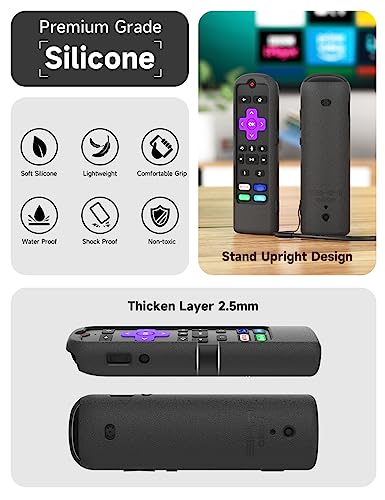Silicone Remote Case for Roku Voice Remote Pro/RCS01R Universal Shockproof Protective Cover for Roku Ultra(2022/2021/2020/2019) Sleeve Skin with Lanyard for Roku Streaming Stick 4K+ Remote(Black)