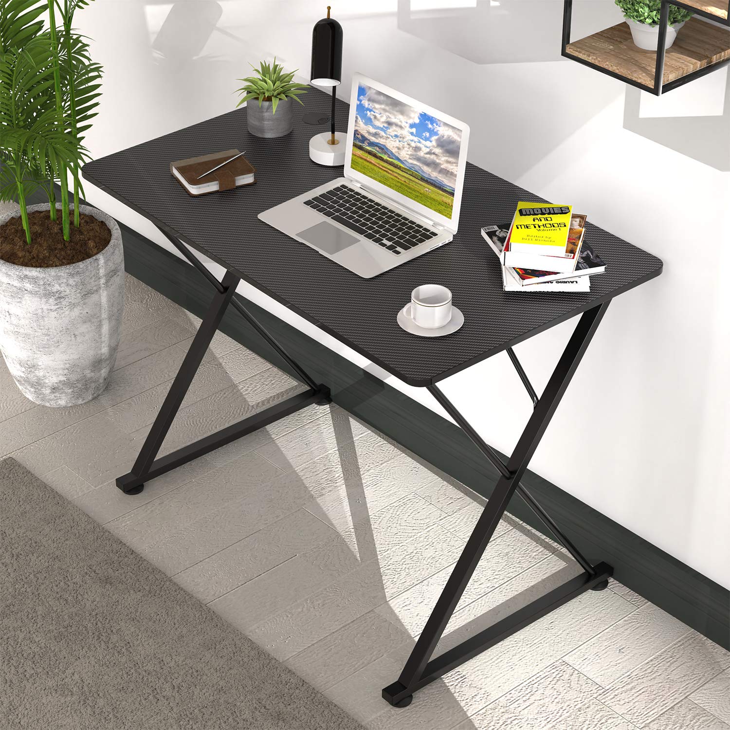 DESIGNA 39'' Gaming Desk, X-Shape Computer Desk with Free Mouse pad, Cup Holder& Headphone Hook & Controller Stand, Gamer Workstation for Home Office, Black