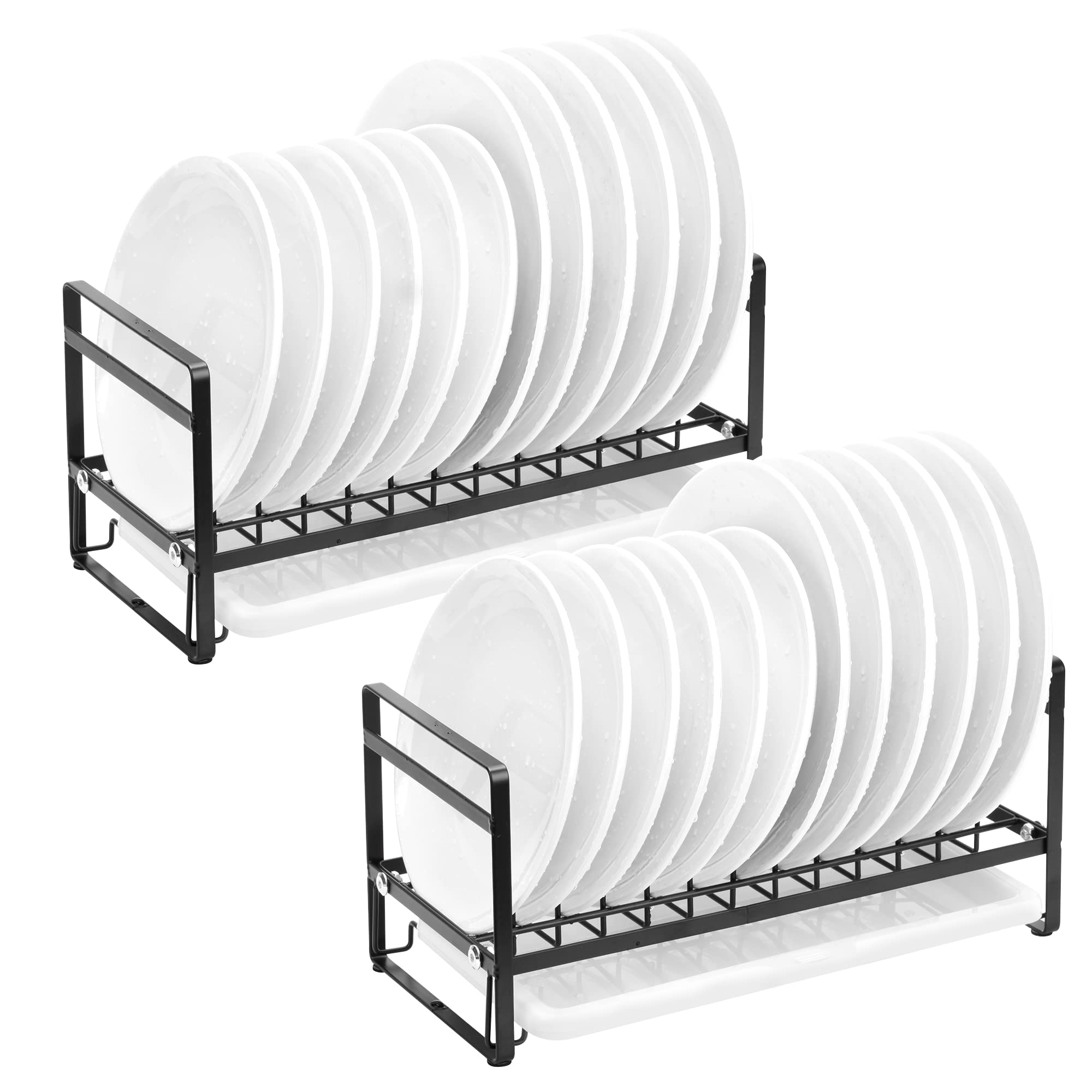 E-ROOM TREND Dish Rack with Drainboard for Kitchen Black 2 Pack Plate and Utensil Holder Detachable Dish Drainer Drying Rack Metal for Kitchen Countertop Cabinet 10 Plates to Hold (DR346B)