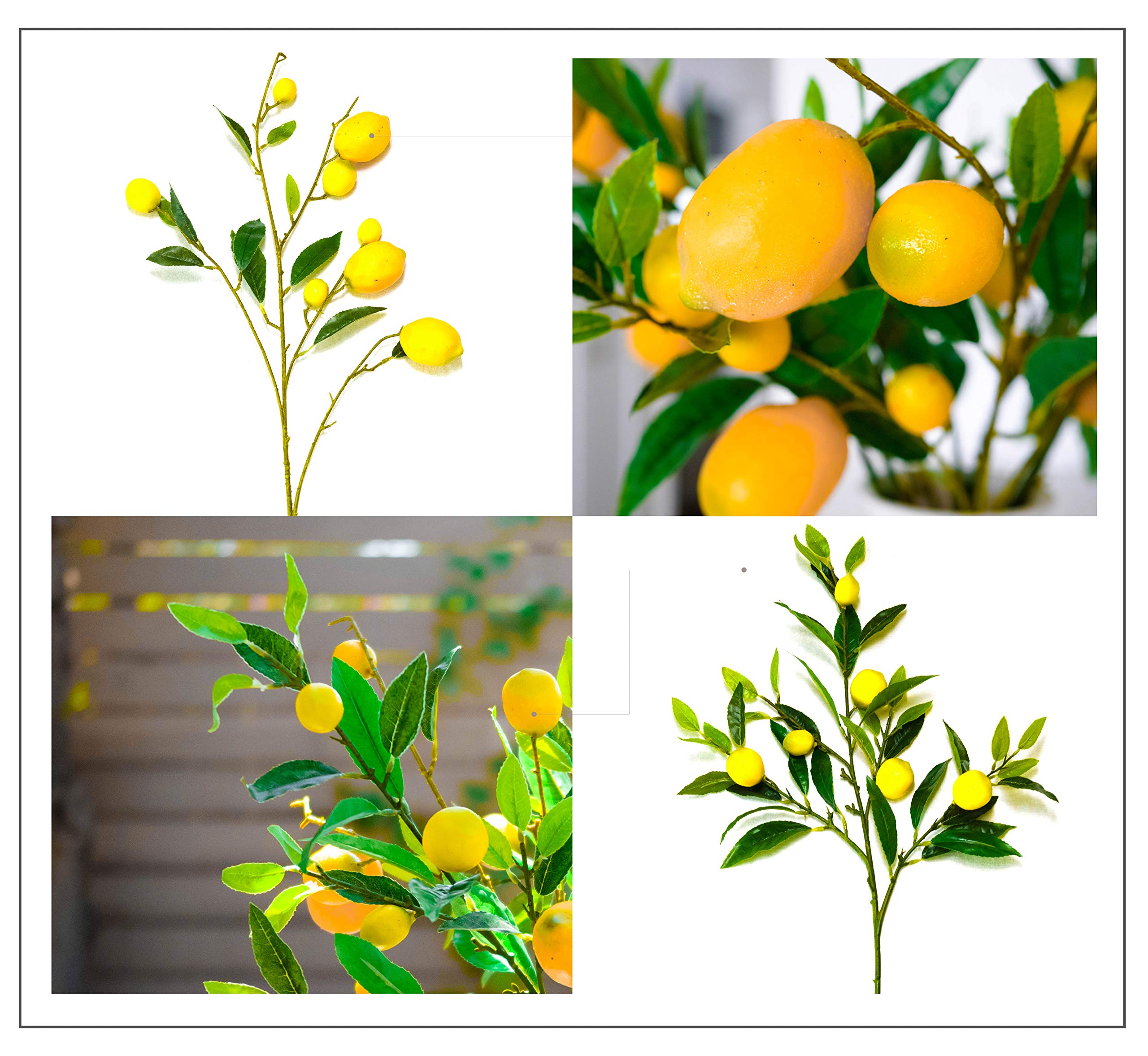DomainScape 5 Pack Lemon Branch Decor - Artificial Lemon Branch Decoration - Full Unique Display - Large & Small Lemons with Green Leaves. Great for Kitchen, Home, Garden-Farmhouse Style