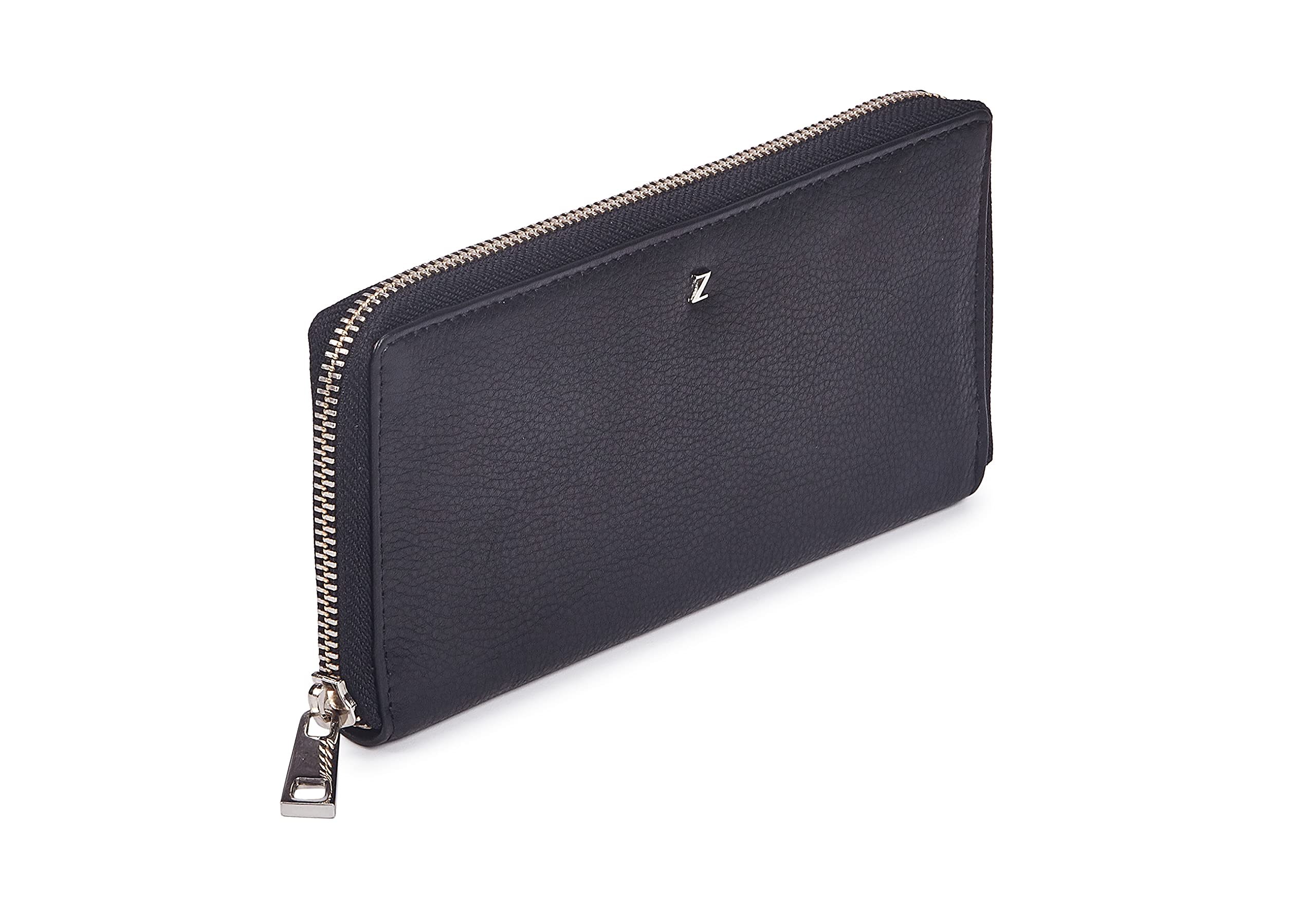 Zinda Genuine Leathers Women’s Wallet Zip Around Long Purse RFID Protection (Black)