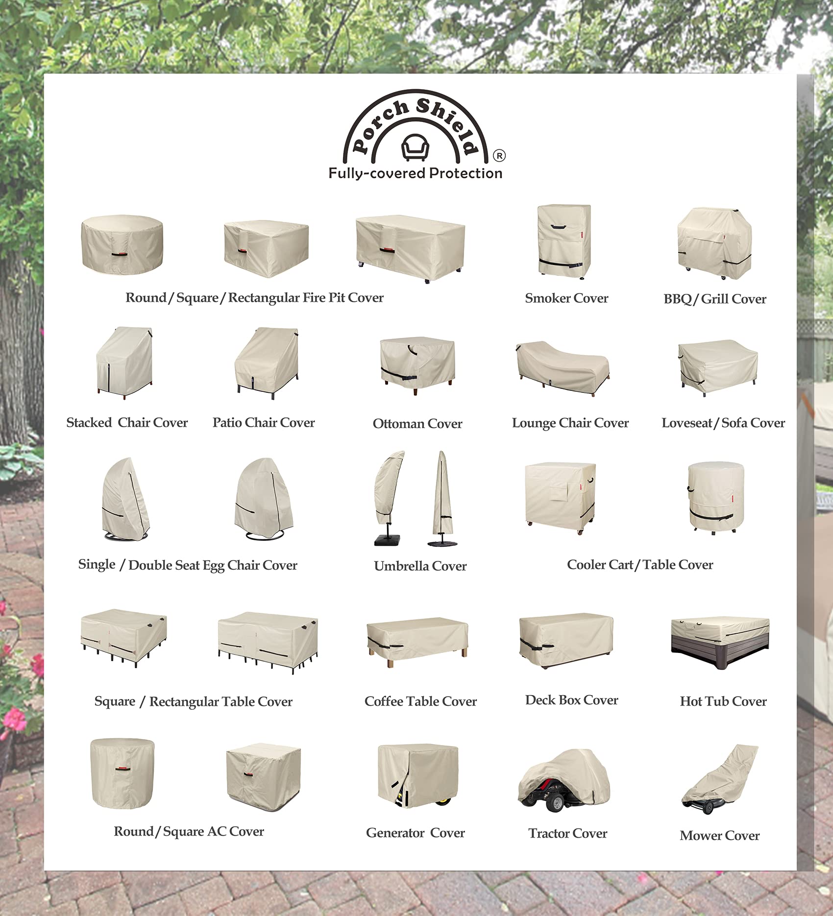 Porch Shield Patio 3-Seater Sofa Cover - Waterproof Outdoor Couch Deep Seat Sofa Cover 86W x 38D x 35H inch, Beige