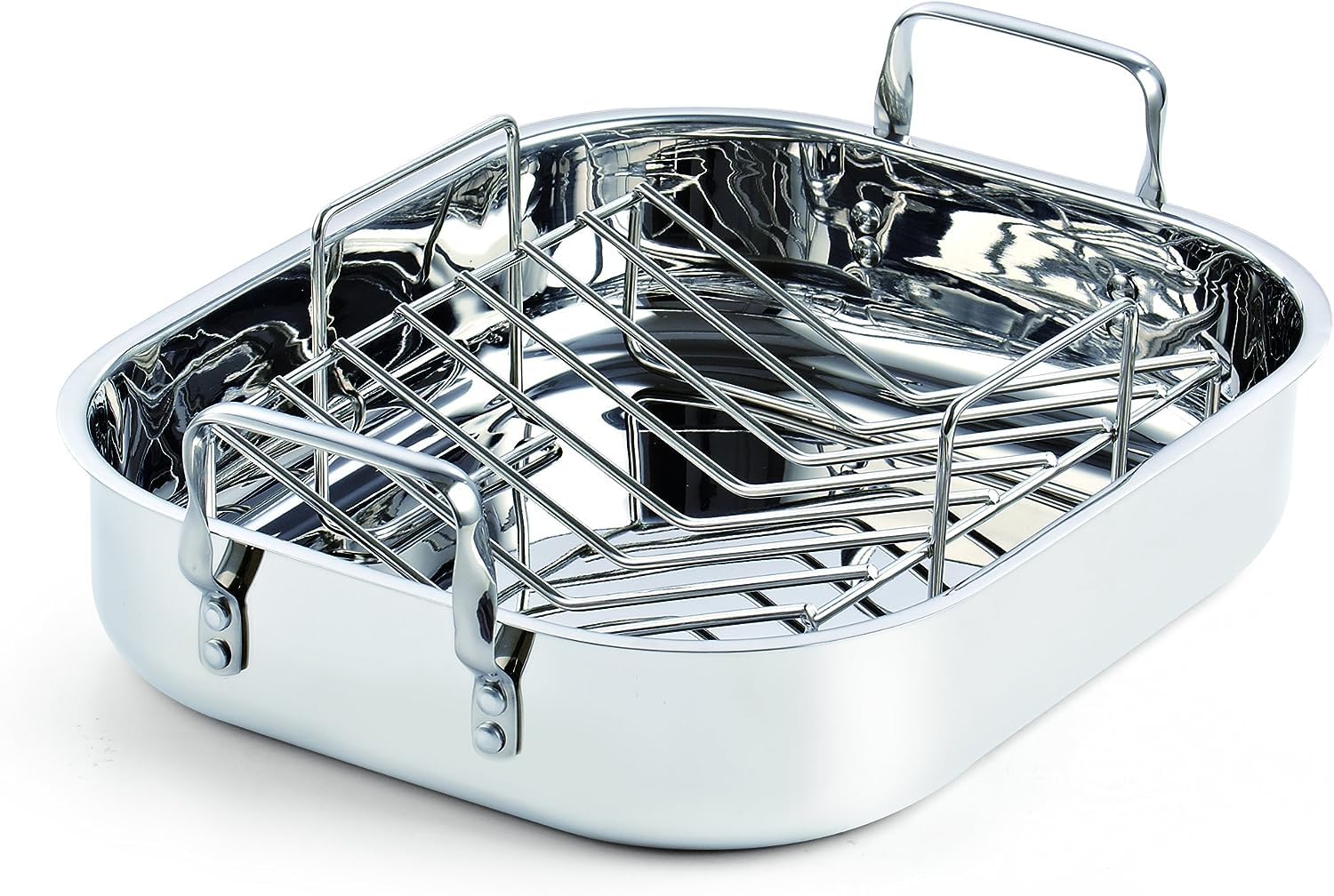 Cooks Standard Stainless Steel Roaster Pan with V-Shaped Rack, 16-Inch by 13-Inch Turkey Roasting Pan Bakeware for Oven, Rectangular