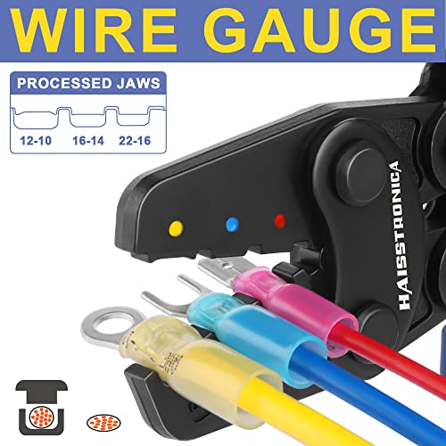 haisstronica Crimping Tool For Heat Shrink Connectors,AWG 22-10 7Inch Ratcheting Wire Crimper Tool