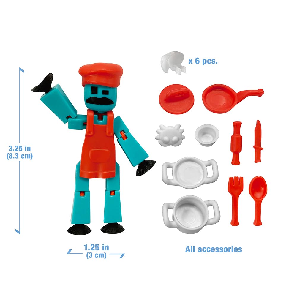 Zing Stikbot Chef and Lifestyle Dual Action Pack - Includes 2 Stikbots and Lots of Cool Accessories in Eco Friendly Packaging (Pack B - Blue & Yellow)