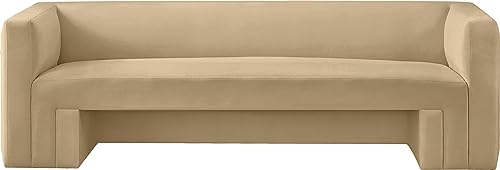 Meridian Furniture 665Camel-S Henson Collection Modern | Contemporary Velvet Upholstered Sofa with Soft Camel Velvet, Solid Wood Frame, 89.5" W x 34.5" D x 28" H, Camel
